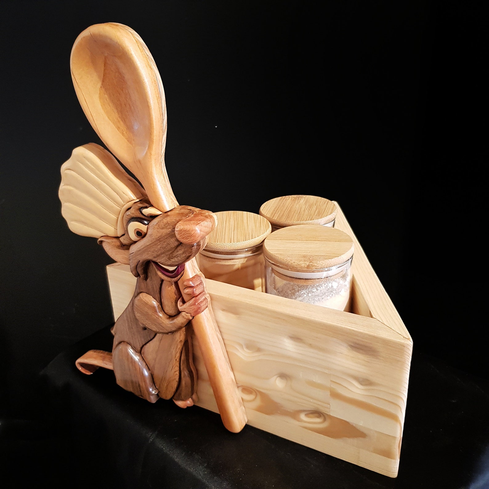 Remy the Chef Intarsia Wooden Three Jar Spice Rack Handmade - Etsy