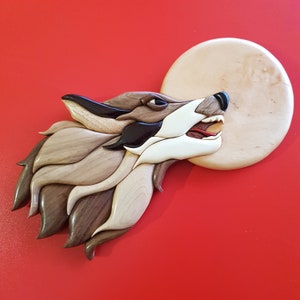 Howling Wolf Wood Intarsia Pattern for Wall Decor, Wooden Intarsia Pattern, Scroll Saw Pattern ...