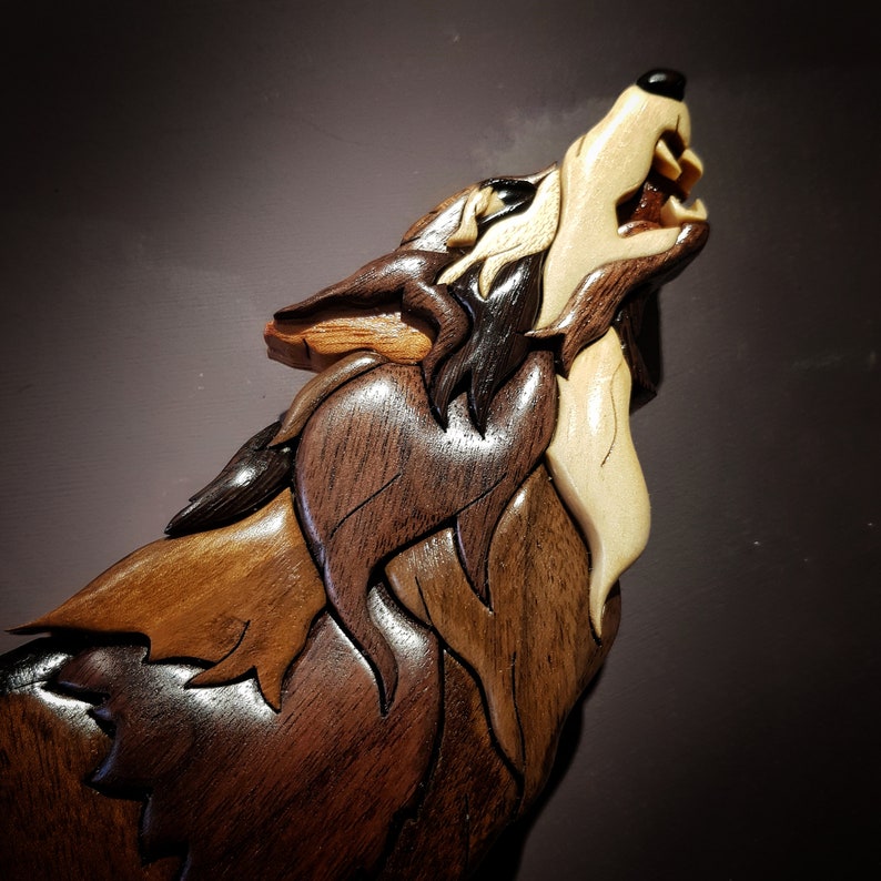 Howling Wolf Wooden Intarsia Home Decor Gift for Him - Etsy