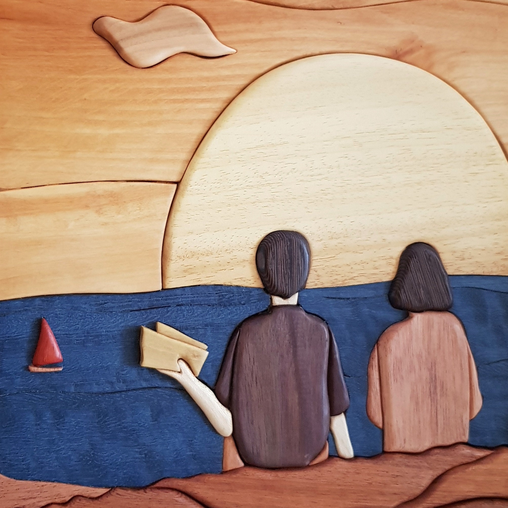 Romantic Sunset Wooden Tableau Wall Painting Wood Wall Art - Etsy UK