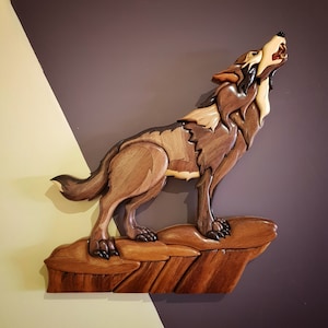 Striking Howling Wolf Wood Intarsia Pattern for Unique and Captivating Creations, Scroll Saw ...