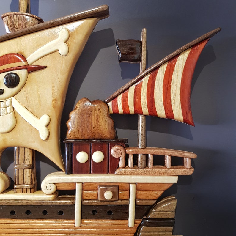 Handcrafted Intarsia Pirate Ship Shelf, Exotic Hardwood Nautical Wall ...