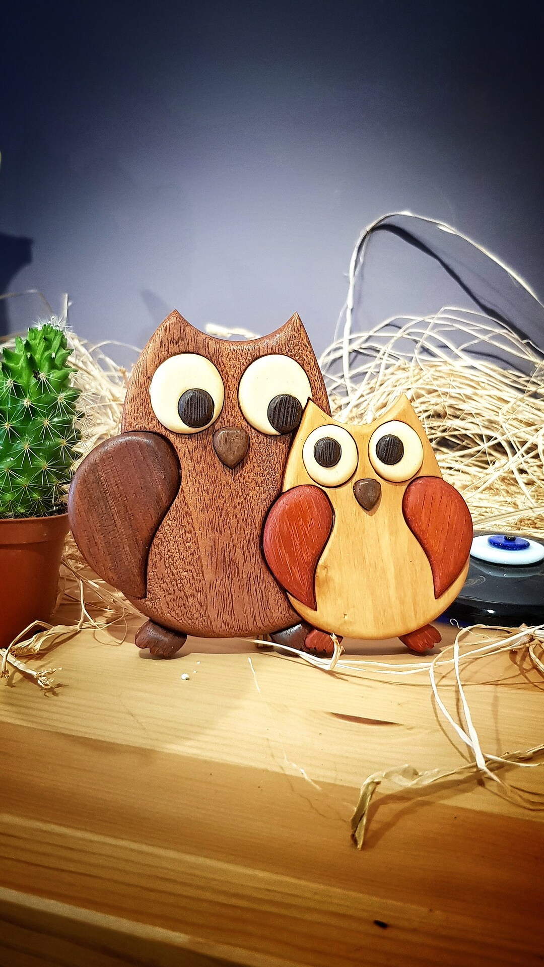 Loving Owl Couple Intarsia Art, Wooden Owl Tabletop or Wall Decor ...