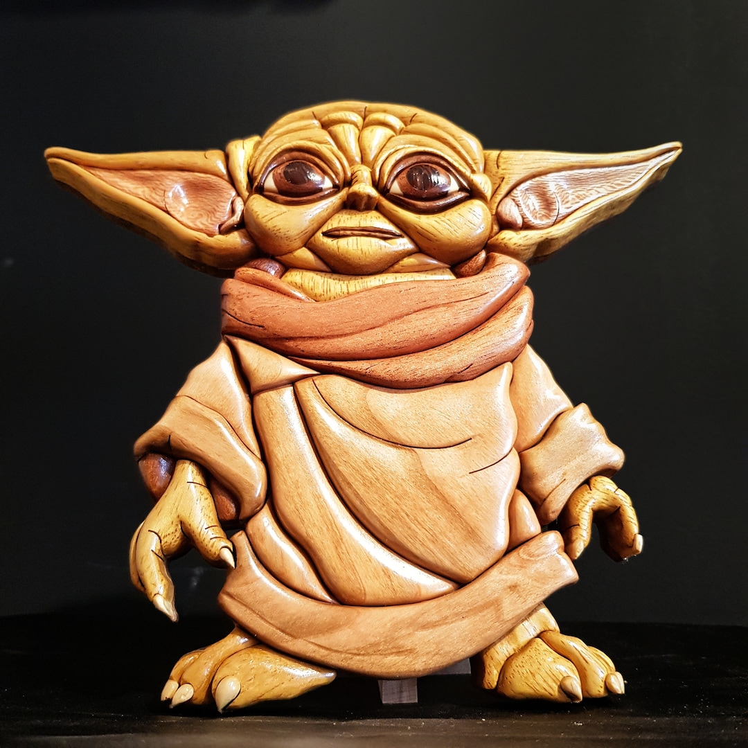 Wooden Intarsia Baby Yoda Grogu: A Whimsical Star Wars Collectible ...