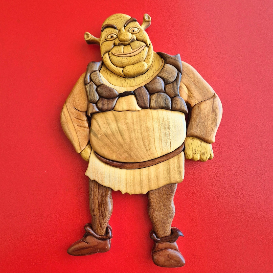 Handcrafted Shrek Wall Art, Wooden Intarsia Ogre Figure, Unique Door ...
