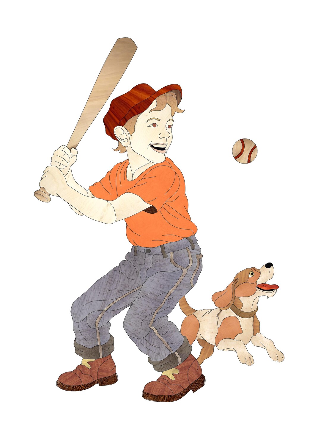 Baseball Boy Intarsia Pattern, Woodworking Template With Dog, Grandkid ...