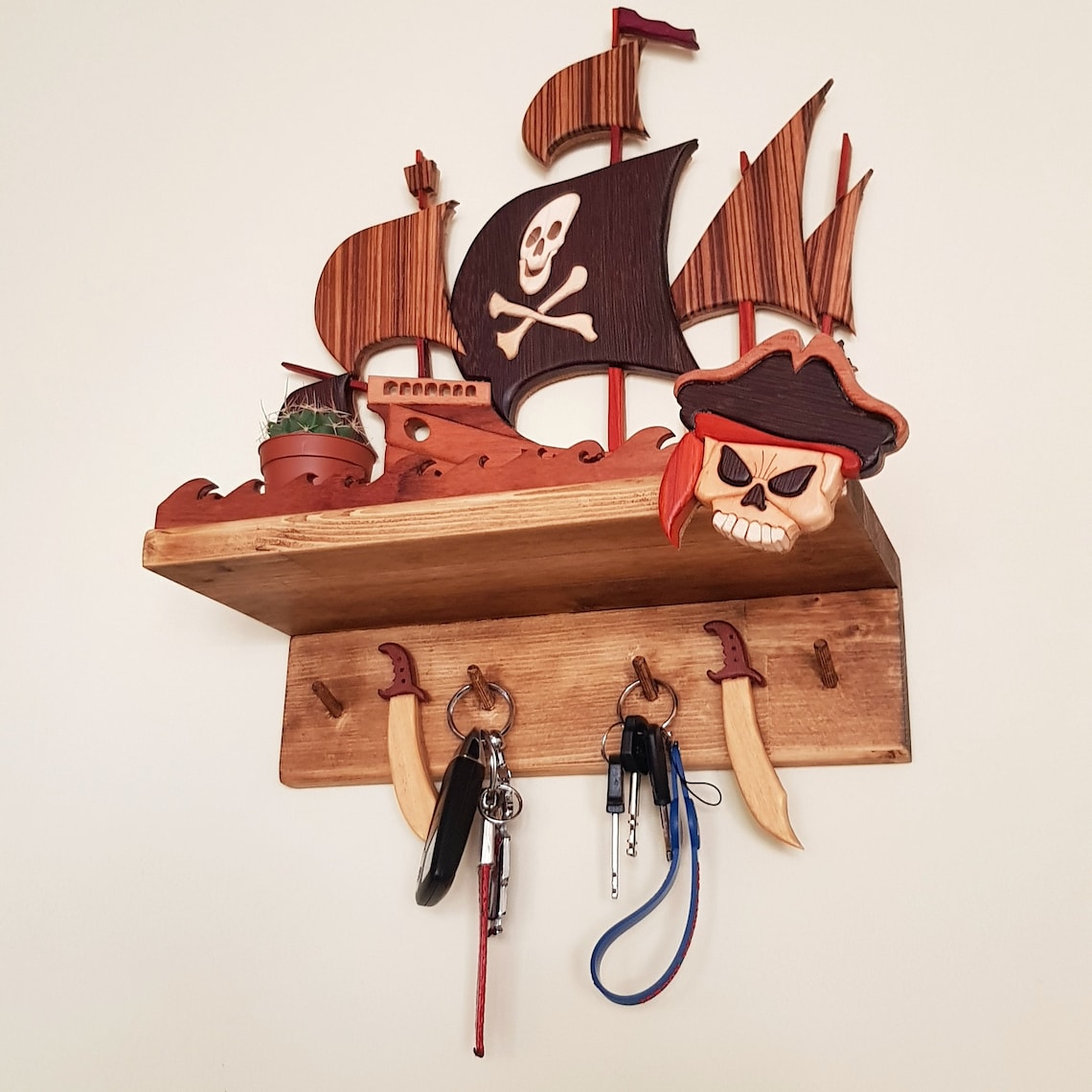 Pirate Ship Wooden Key Holder Wooden Entryway Organizer - Etsy