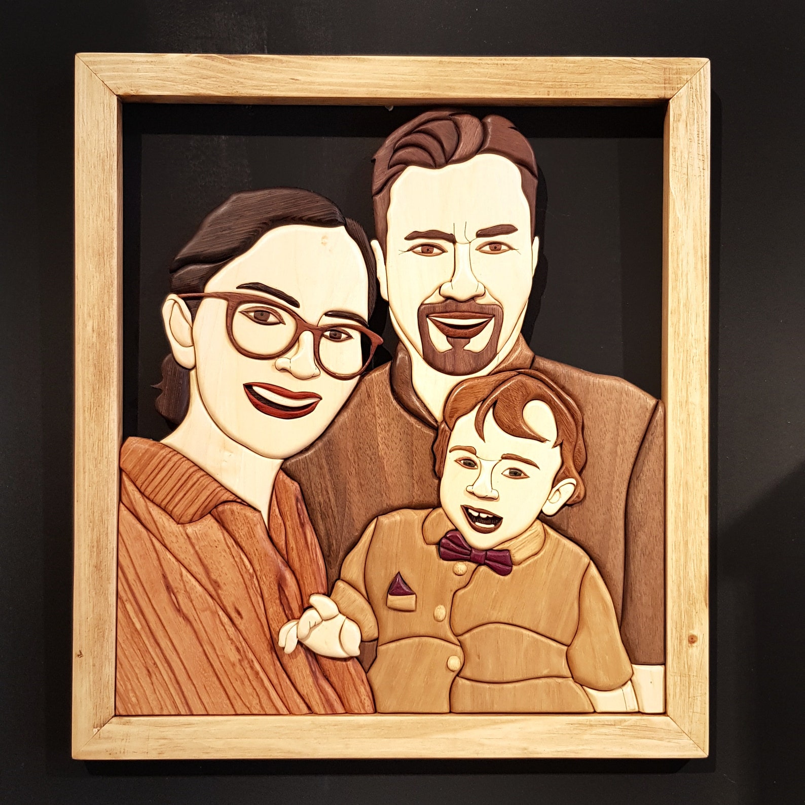 Custom Wood Intarsia Family Portrait: Personalized Wooden Wall Art - Etsy