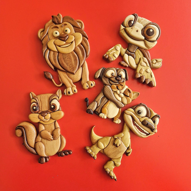 Handmade Intarsia Wood Animal Set: Exotic Hardwood Decor - Etsy