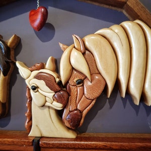 Wooden Intarsia Barn With Four Horses Natural Wood Decor for - Etsy