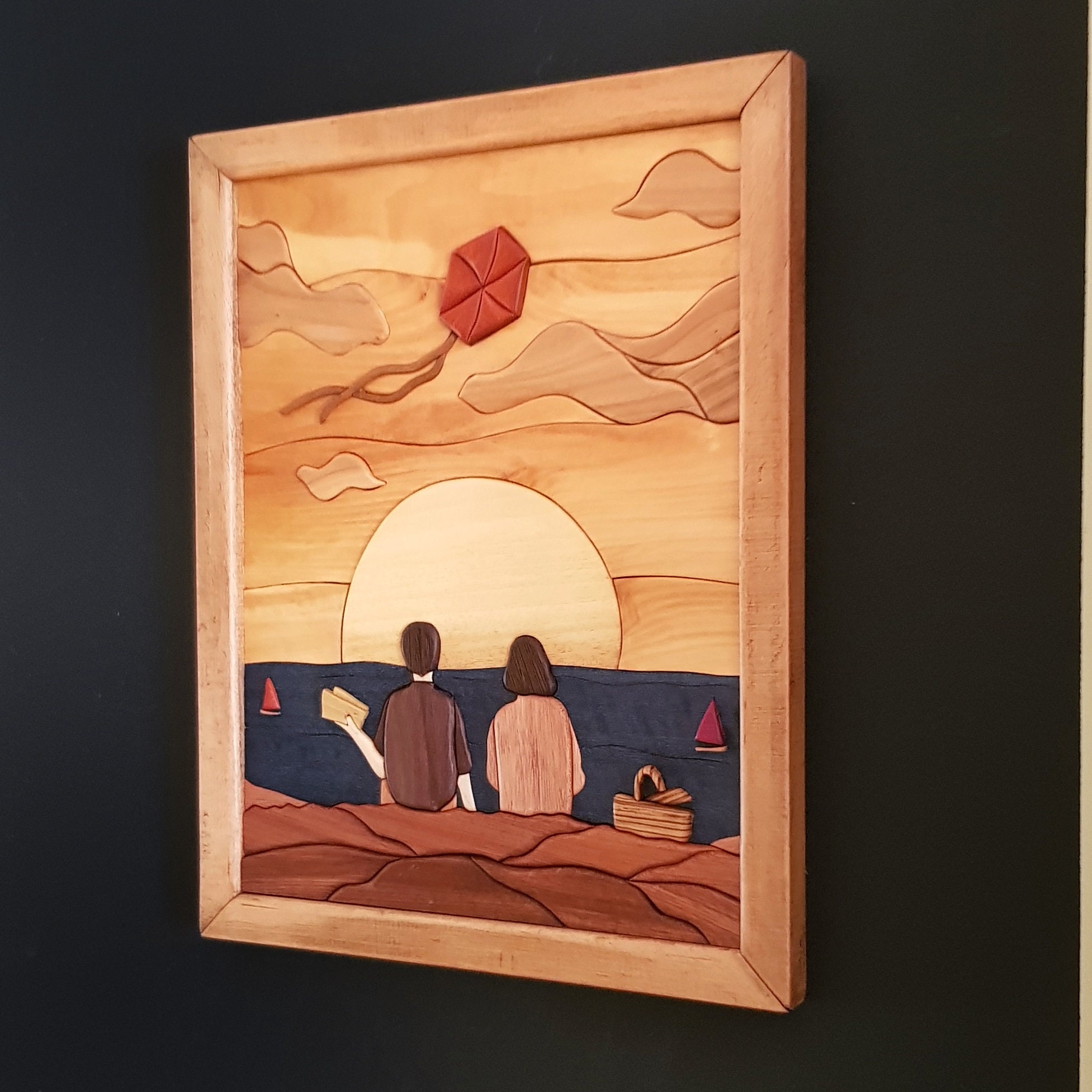 Romantic Sunset Wooden Tableau Wall Painting Wood Wall Art - Etsy UK