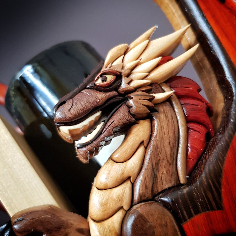 Dragon Guardian Intarsia Pattern, Wooden Wall Art Design, Mythical ...