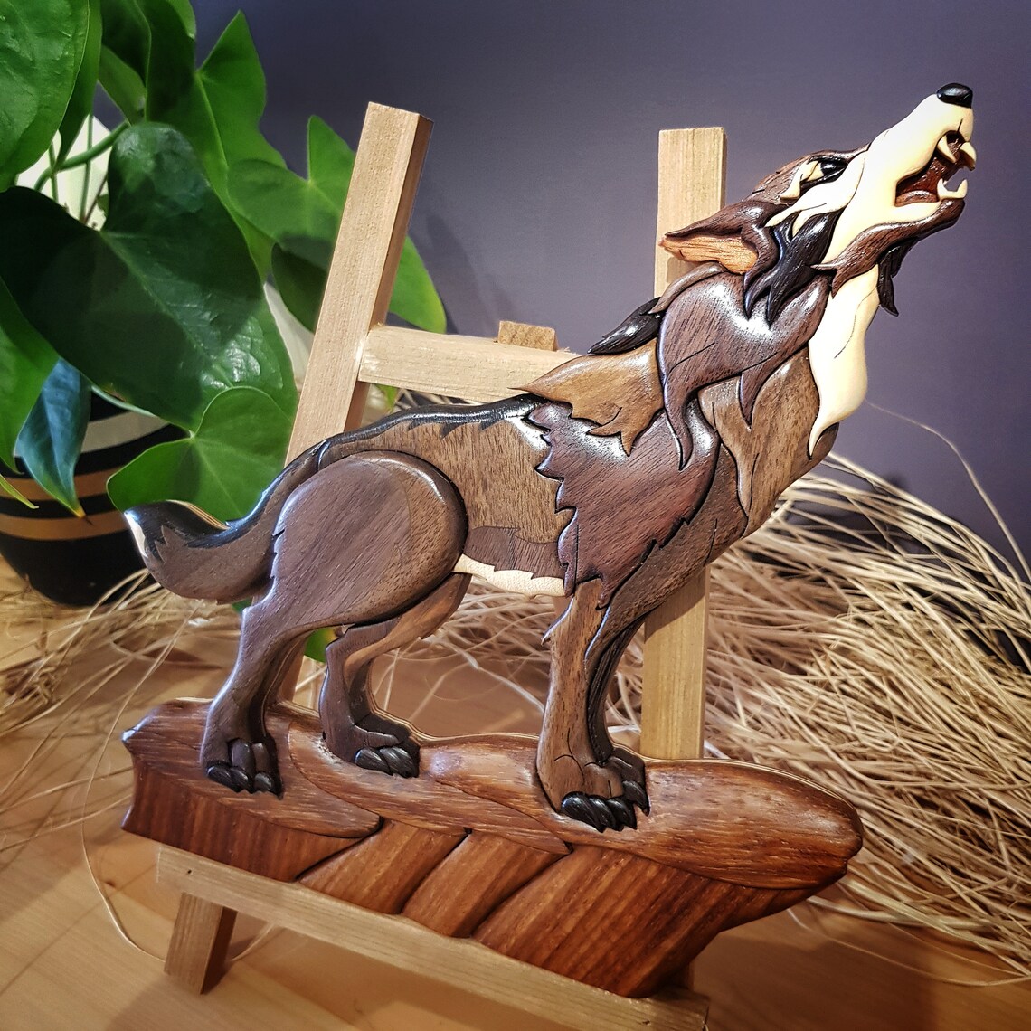 Howling Wolf Wooden Intarsia Home Decor Gift for Him - Etsy
