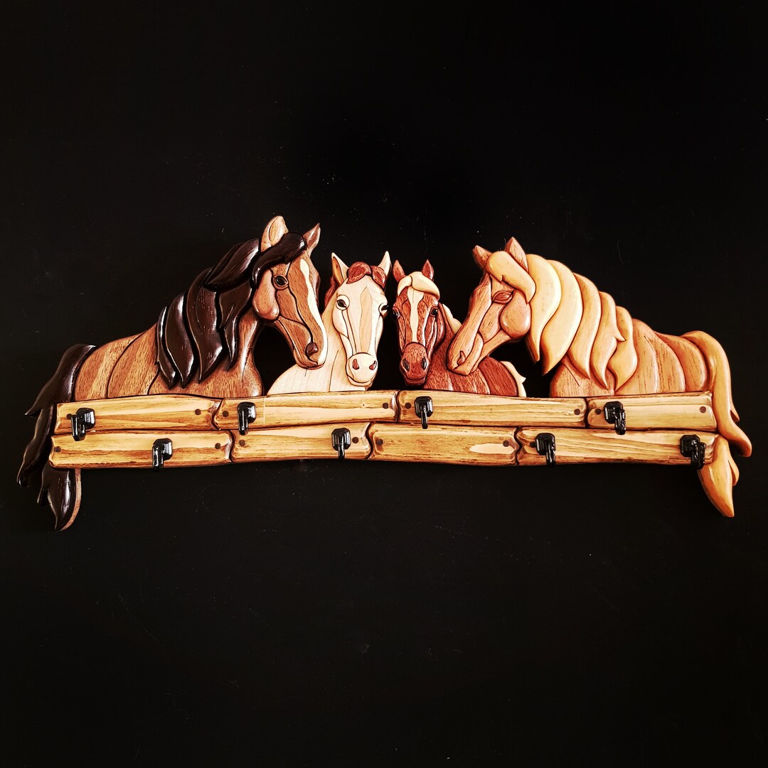 Horse Four Horses Key Holder Intarsia Pattern Scroll Saw Pattern Wood ...