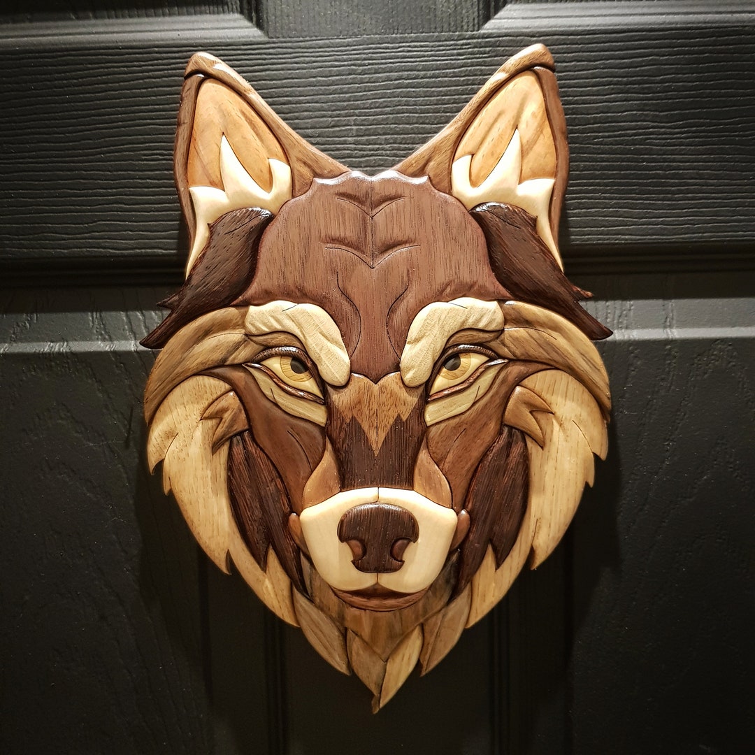 Wild Wolf, Wooden Intarsia Home Decor, Gift for Him, Wild Wolf Eyes ...