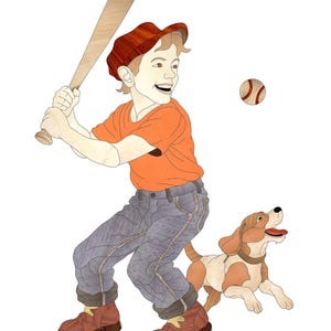 Baseball Boy Intarsia Pattern, Woodworking Template With Dog, Grandkid ...