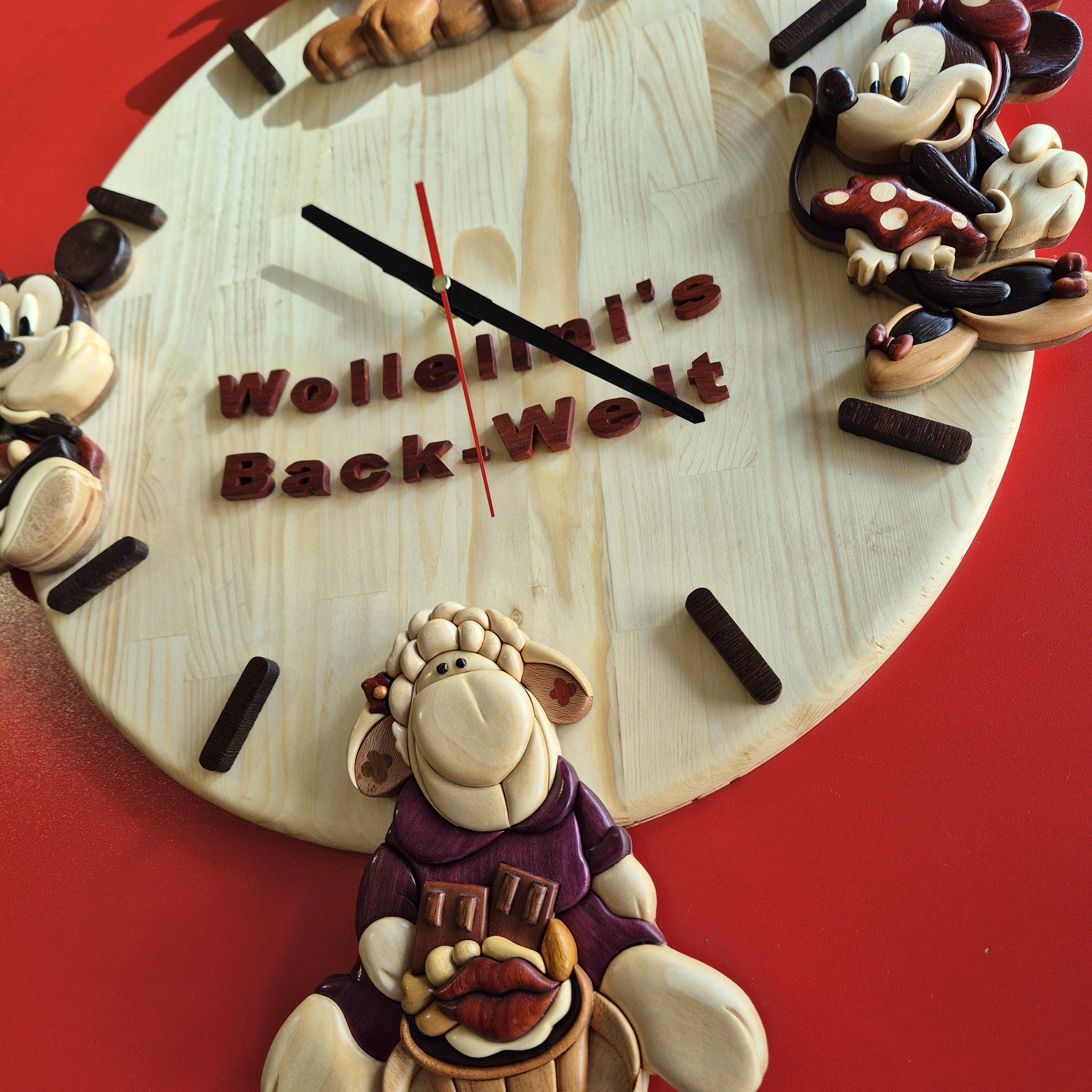Handmade Wood Intarsia Cartoon Mouse Characters Clock, Personalized ...