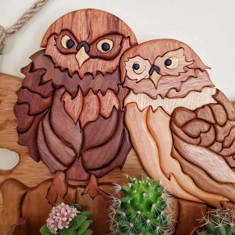 Owl Couple Intarsia Pattern, Wooden Bird Wall Art Digital Template ...