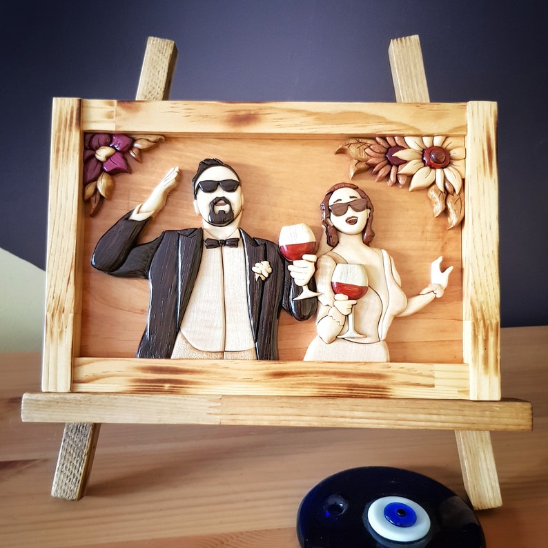 Personalized Wooden Intarsia Portrait: Custom Couple Wall Art, Family ...