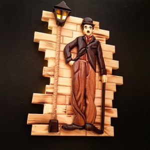 Vintage Movie Character Wooden Wall Lamp, Handmade Intarsia Night Light ...
