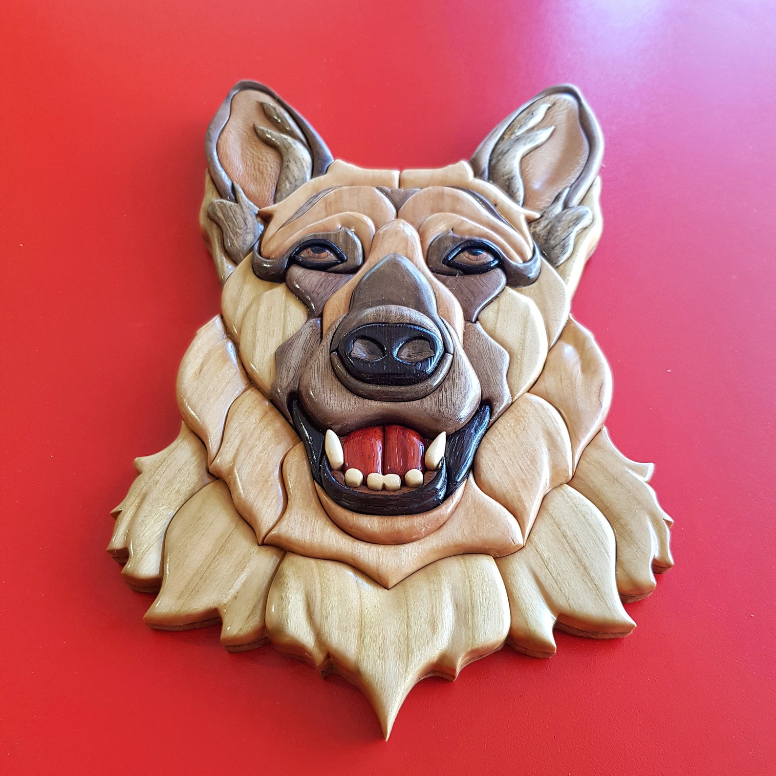 German Shepherd Intarsia Pattern, Realistic Wooden Dog Wall Art Digital ...