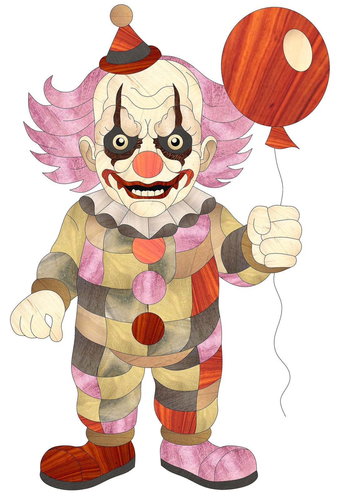 Creepy Clown Intarsia Wood Pattern, Dark Art Wall Decor, Unique Door ...