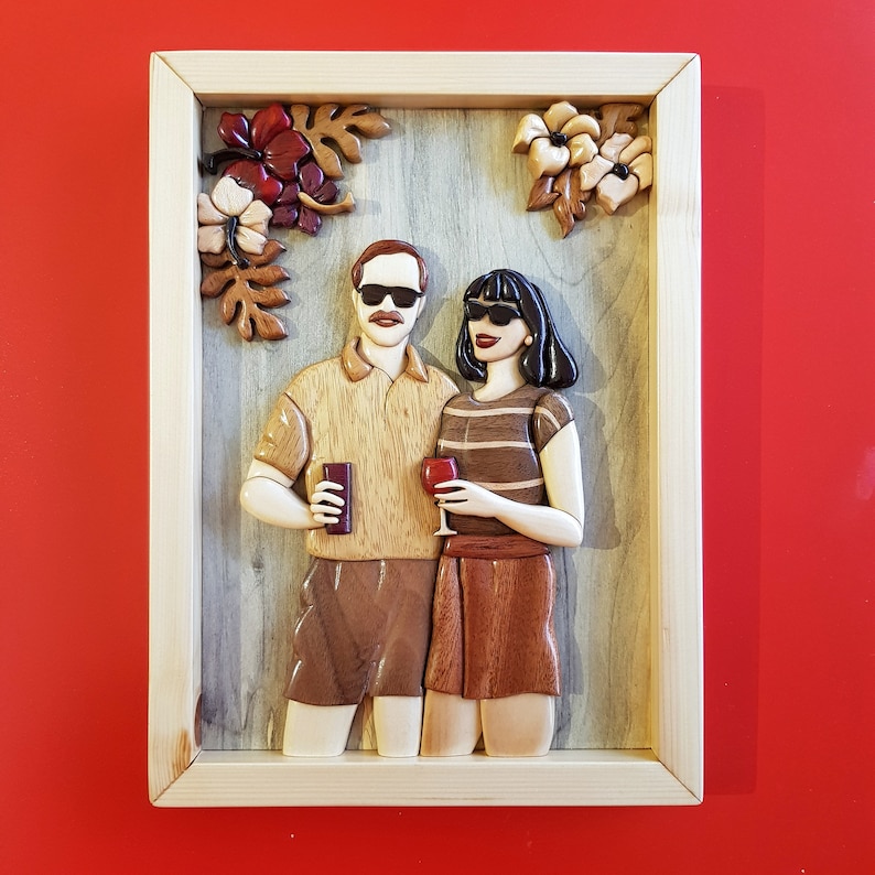 Personalized Wooden Intarsia Portrait: Custom Couple Wall Art, Family ...