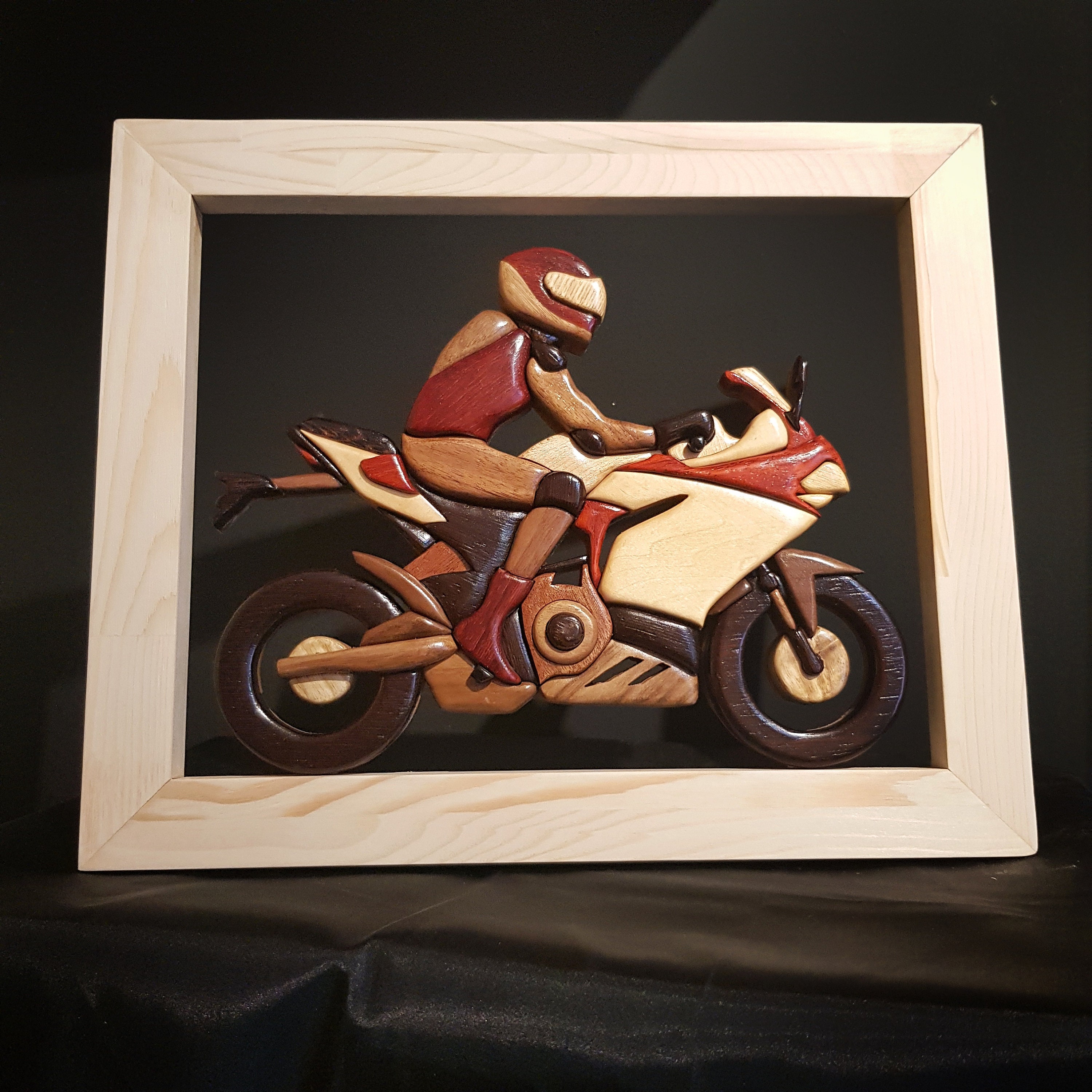Wood Intarsia Motorcycle Rider Figure in Frame Motorcycle - Etsy