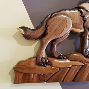 Howling Wolf Wooden Intarsia Home Decor, Gift for Him, Tabletop Dog ...