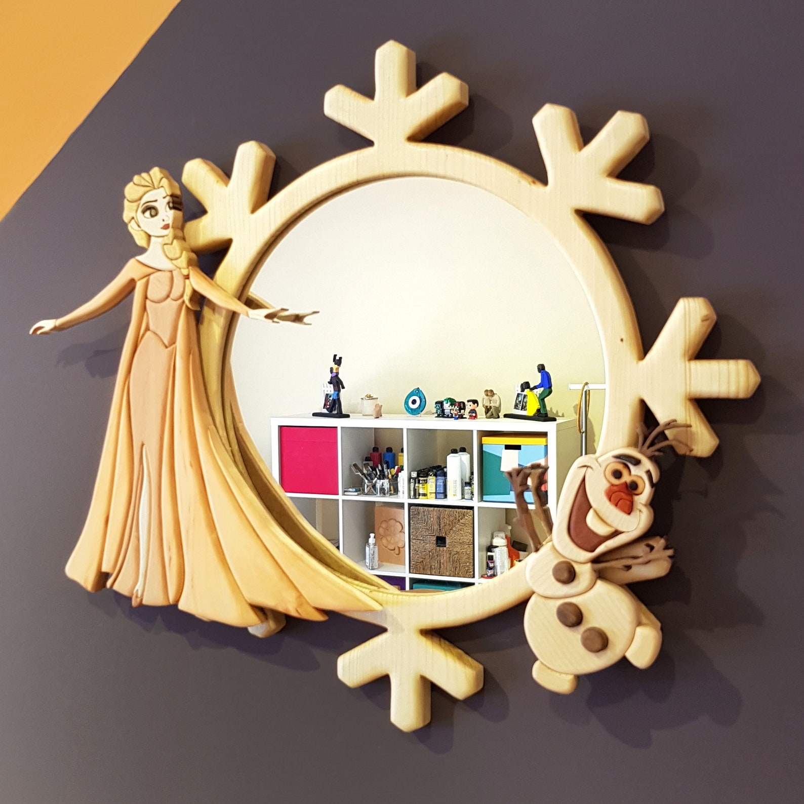 Elsa Snow Queen Fan Mirror: Handmade Intarsia Wood Wall Art - Etsy
