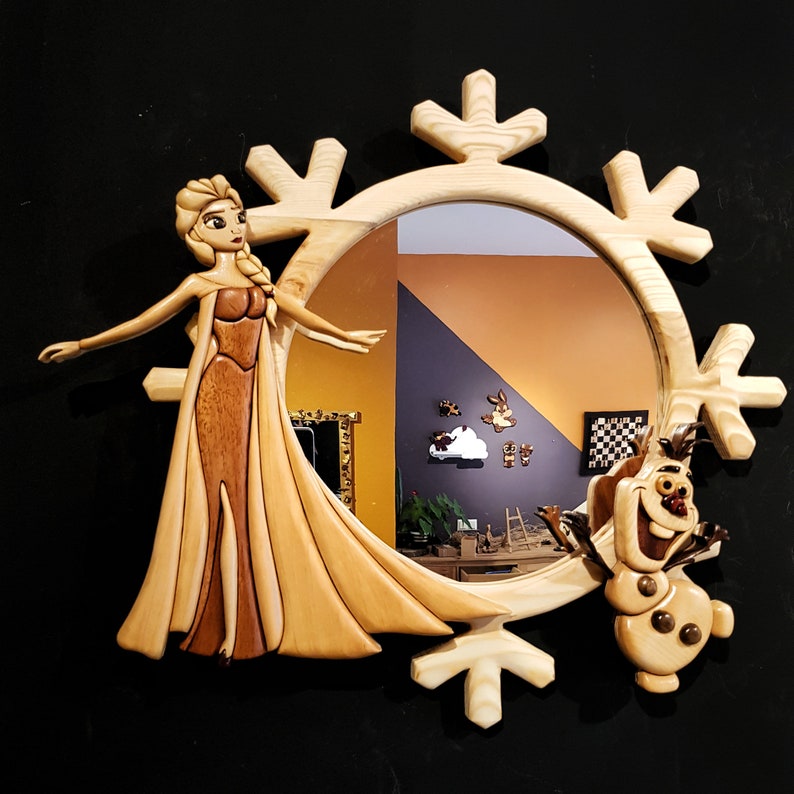 Elsa Snow Queen Fan Mirror: Handmade Intarsia Wood Wall Art - Etsy