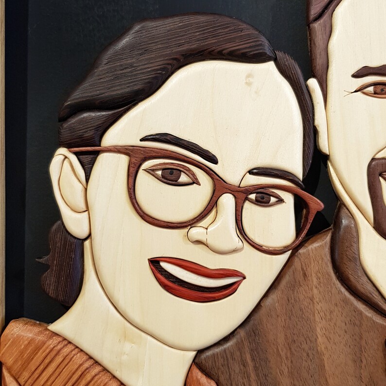 Custom Wood Intarsia Family Portrait: Personalized Wooden Wall Art - Etsy