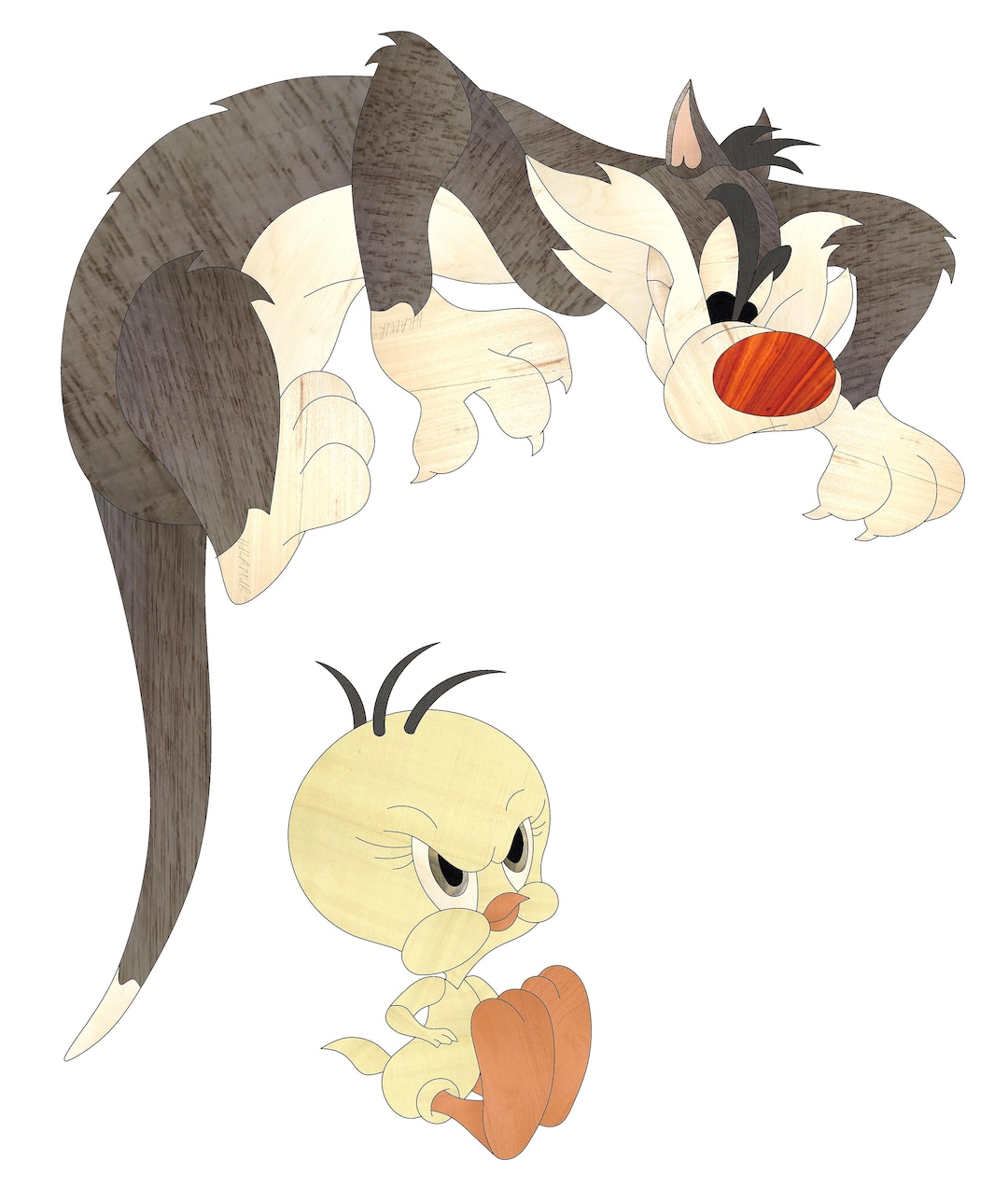 Sylvester & Tweety Intarsia Pattern, Dynamic Cartoon Duo Woodworking ...