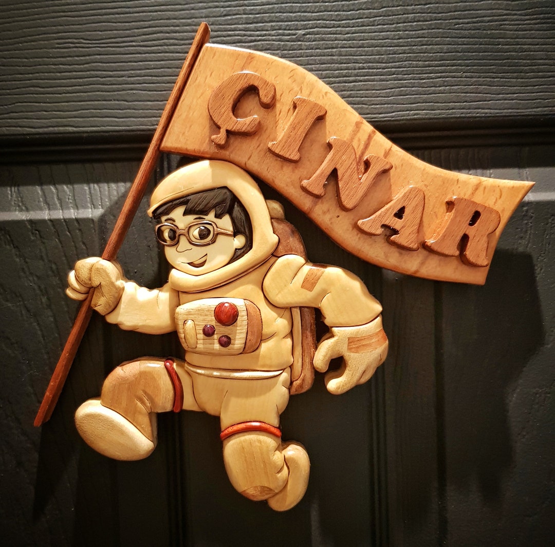 Astronaut Name Sign: Wooden Intarsia Personalized Kids Room Decor - Etsy