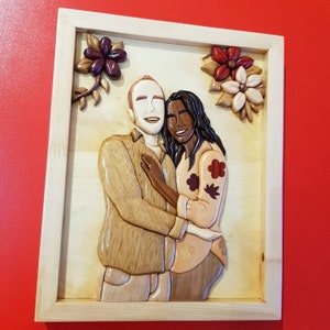Personalized Wooden Intarsia Portrait: Custom Couple Wall Art, Family ...