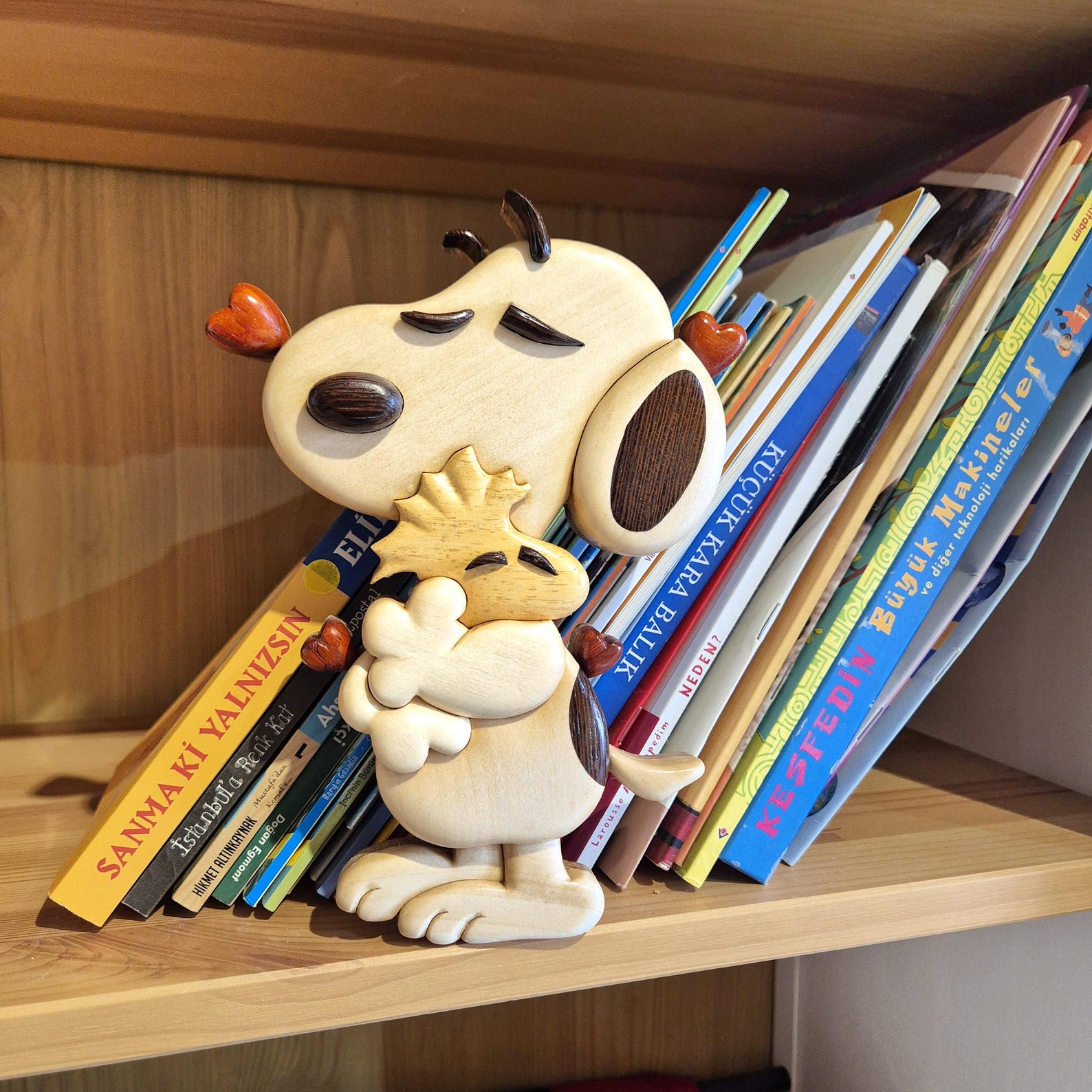Beagle Dog and Little Bird Duo Intarsia Art: Handmade Wooden Shelf With ...