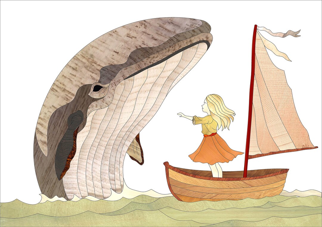 Whale and Girl Intarsia Pattern, Woodworking Design, Unique Wall Art ...