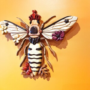 Unique Handmade Wood Intarsia Queen Bee With Flower Wings for Home ...