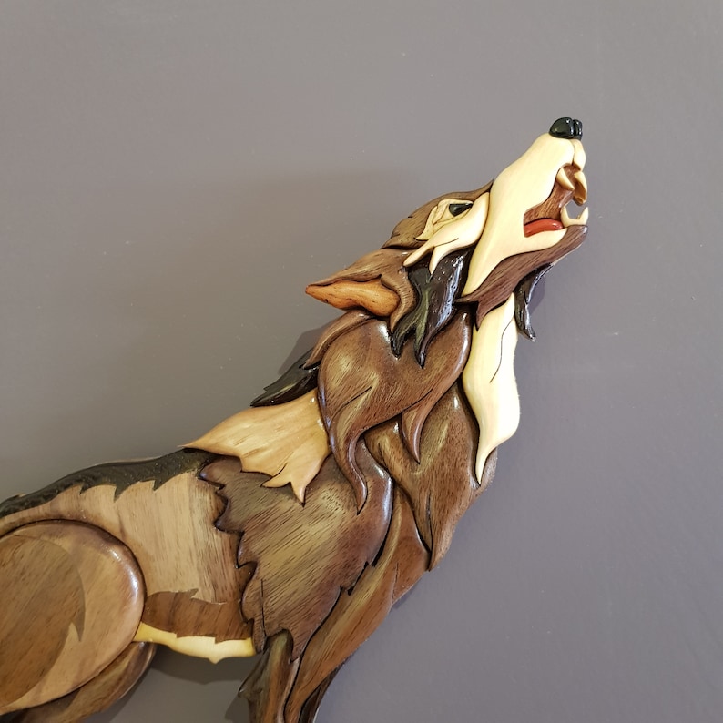 Howling Wolf Wooden Intarsia Home Decor Gift for Him - Etsy