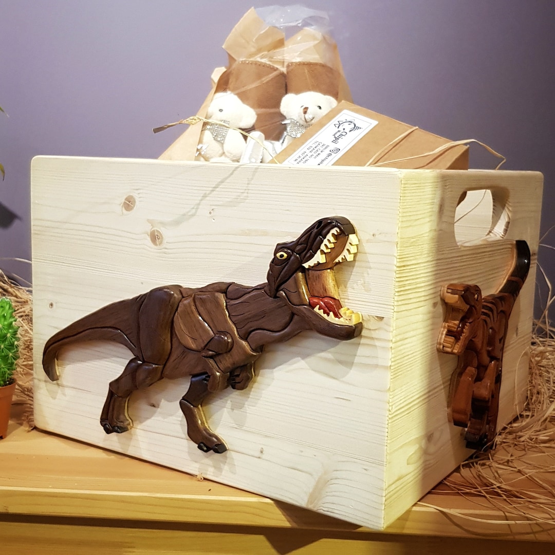 Dinosaur Wooden Toy Box, Trex, Kids Boxes, Room Organizer, House ...