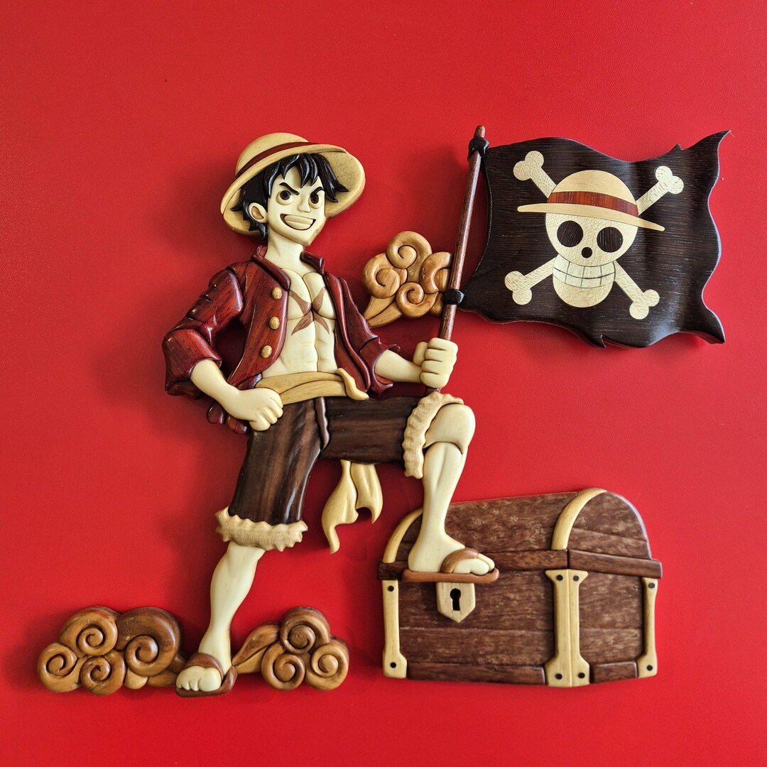 One Piece Luffy Intarsia Wall Art, Handmade Wooden Anime Decor, Unique ...