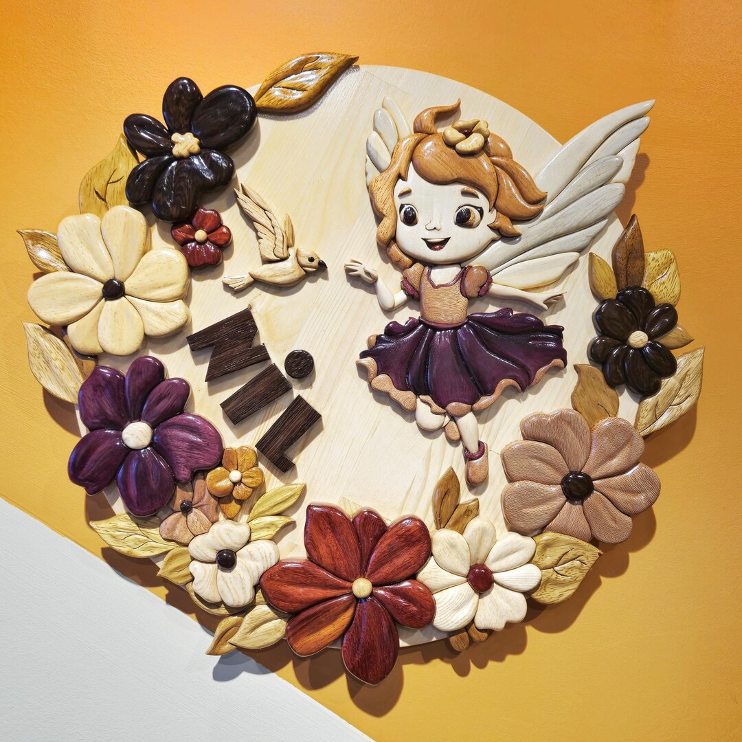 Baby Girl Wooden Intarsia Pattern, Fairy Wall Decor, Gift for Kids ...