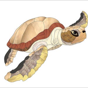 Sea Turtle Wooden Intarsia Pattern, Ocean Wildlife Wall Art PDF, Marine ...