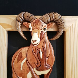 Rustic Framed Intarsia Goat, Handmade Wooden Ram Wall & Door Decor ...