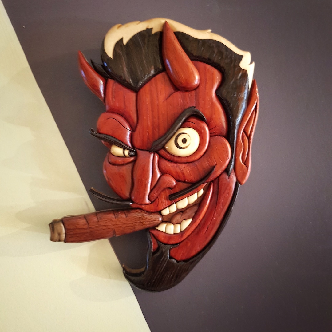 Red Devil Intarsia Pattern, Wooden Wall Art Digital Template, Unique ...