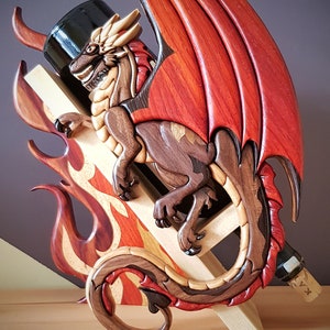 Dragon Guardian Intarsia Pattern, Wooden Wall Art Design, Mythical ...