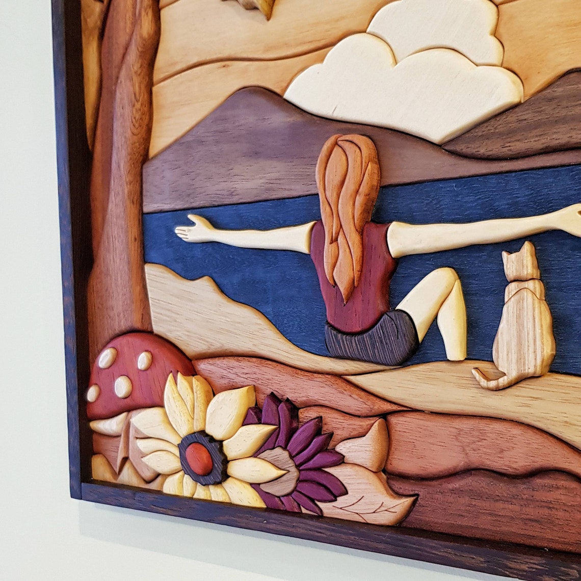 Girl and the Cat Wooden Intarsia Pattern Cat Pattern Scroll - Etsy