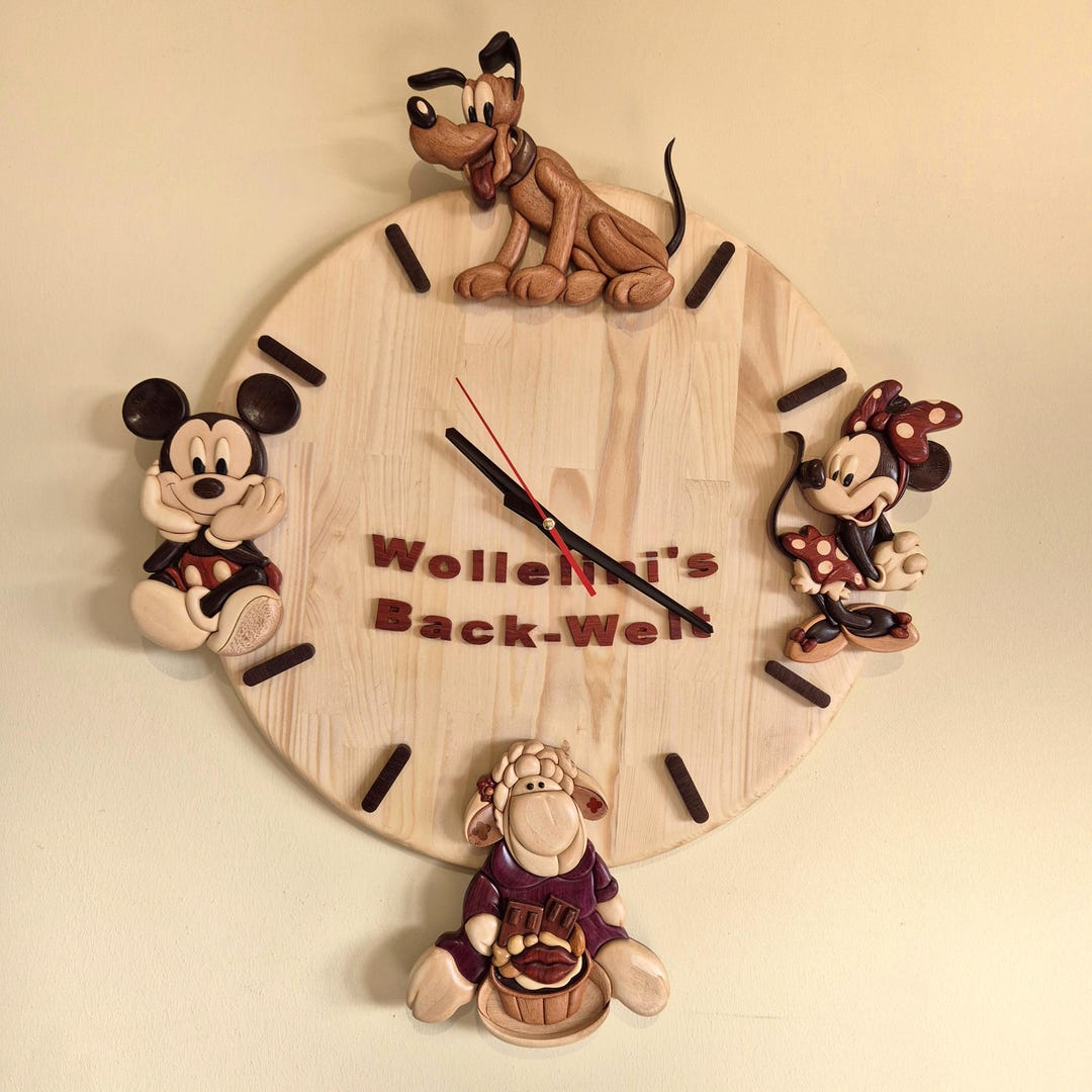 Handmade Wood Intarsia Cartoon Mouse Characters Clock, Personalized ...