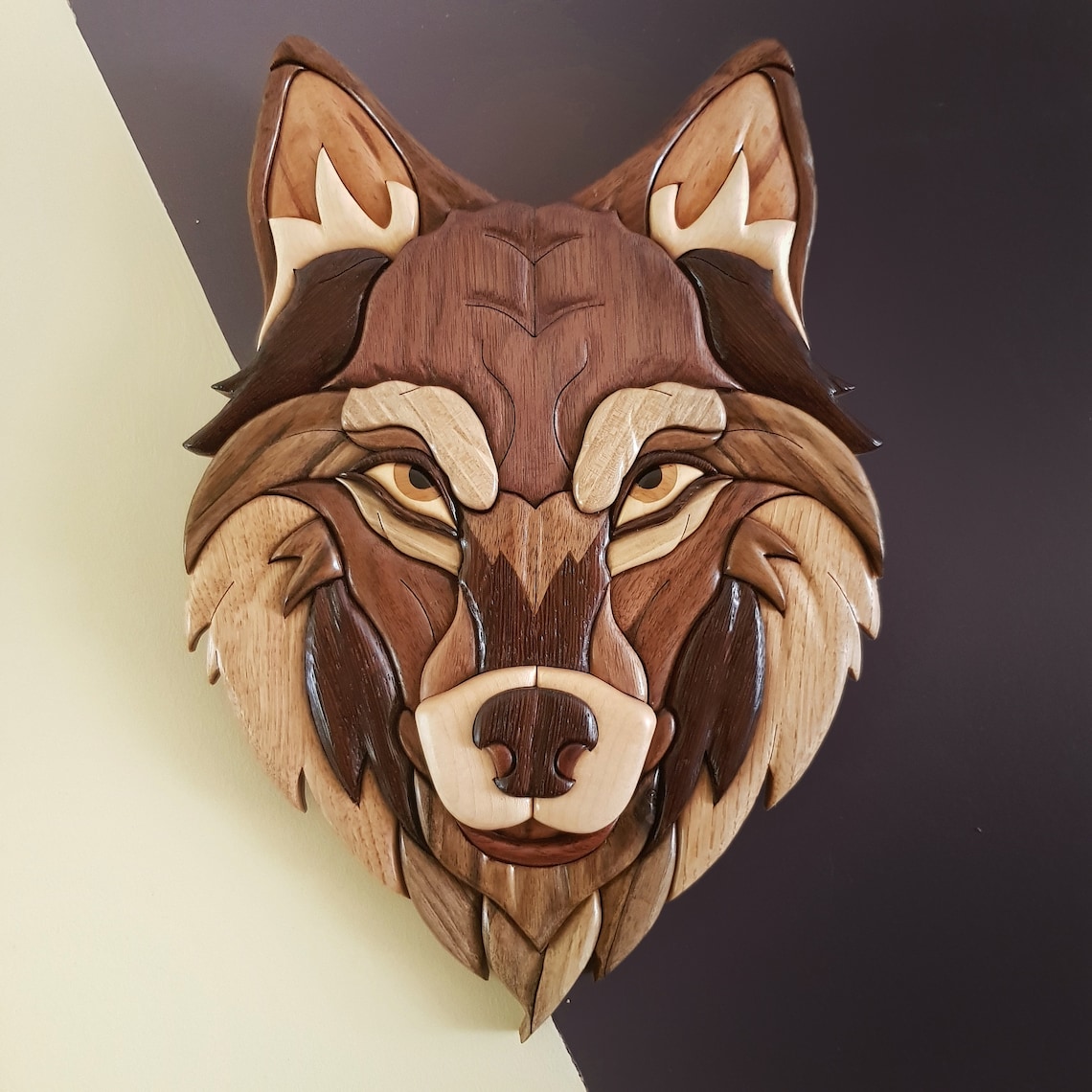 Wild Wolf Wooden Intarsia Home Decor Gift for Him Wild Wolf - Etsy