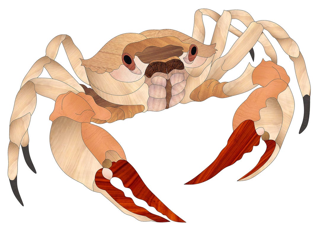 Realistic Crab Intarsia Pattern, Wooden Crab Wall Art, Nautical Gift ...